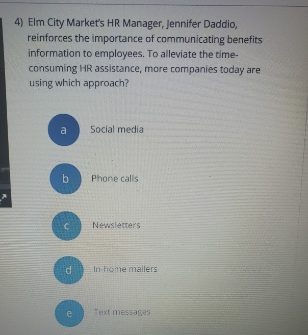 Solved 4) Elm City Market's HR Manager, Jennifer Daddio, | Chegg.com