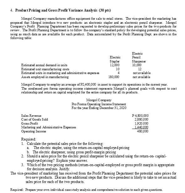 4-product-pricing-and-gross-profit-variance-analysis-chegg
