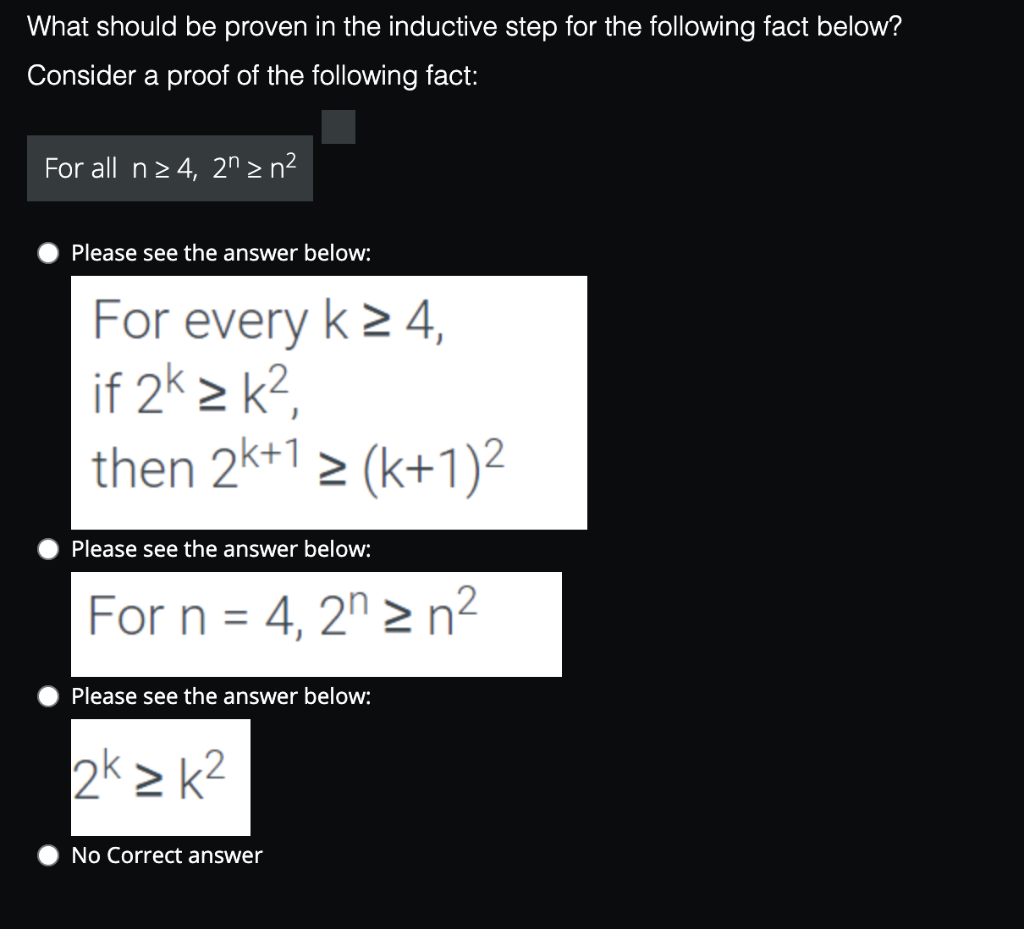Solved What should be proven in the inductive step for the | Chegg.com