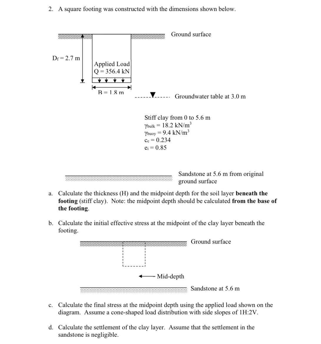 Solved A square footing was constructed with the dimensions | Chegg.com