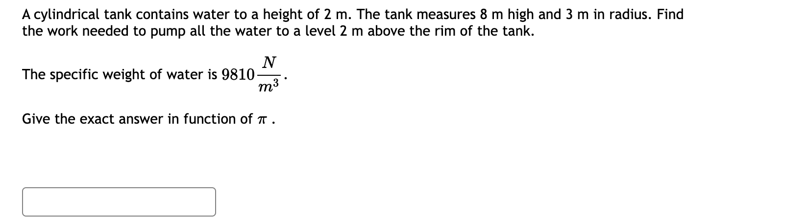 Solved A cylindrical tank contains water to a height of 2 m. | Chegg.com