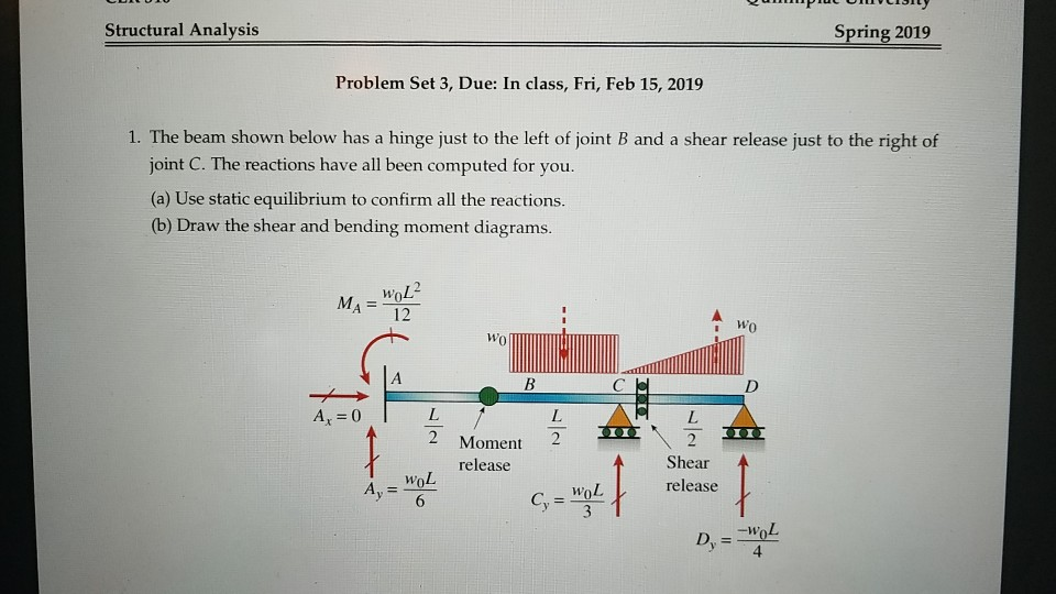 Solved Structural Analysis Spring 2019 Problem Set 3, Due: | Chegg.com