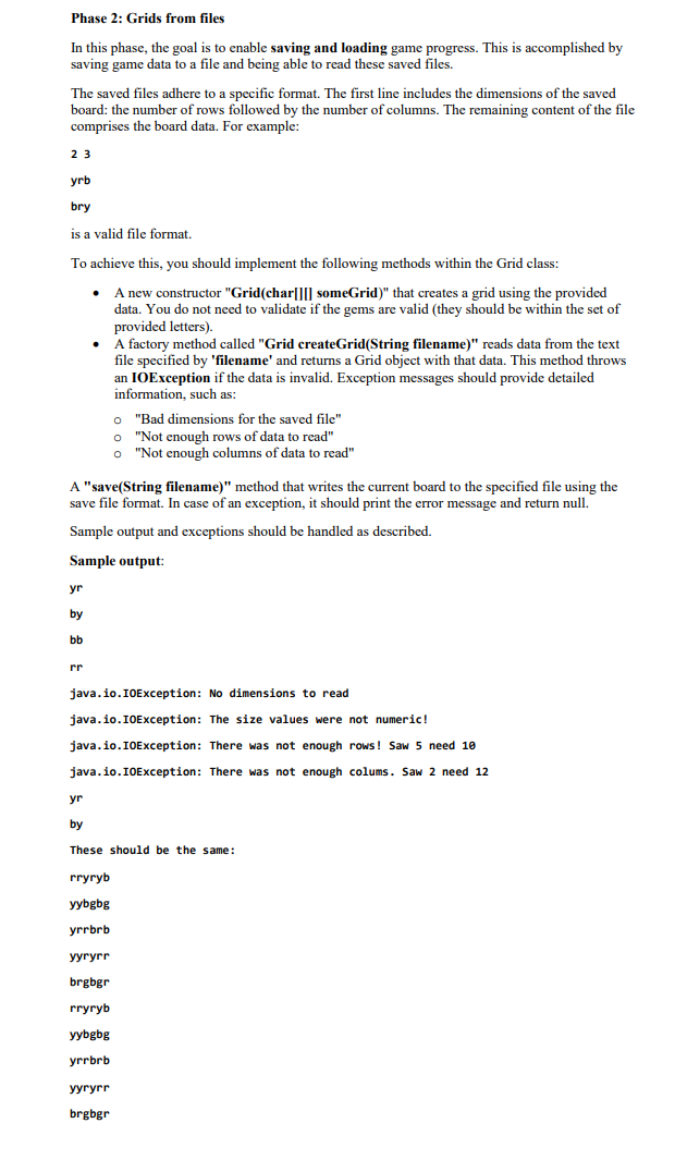Solved Phase 2: Grids from filesIn this phase, the goal is | Chegg.com