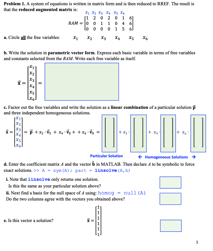 Solved Problem 1. A system of equations is written in matrix | Chegg.com