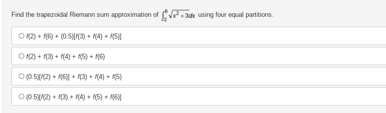 Solved Find the trapezoidal Riemann sum approximation of | Chegg.com