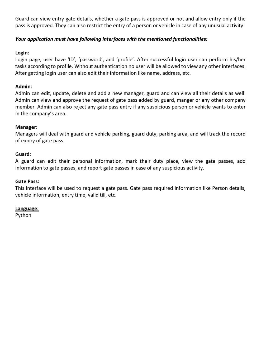 Gate Pass Management System NOTE :Create this in | Chegg.com