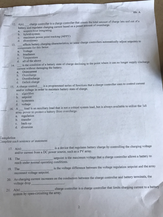 Solved Names İD: A 12. A) charge conller is a charge | Chegg.com