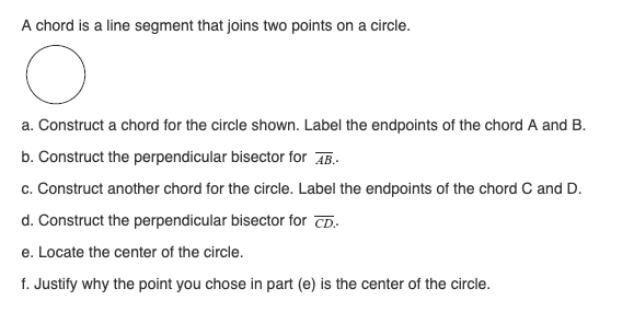 Solved A chord is a line segment that joins two points on a | Chegg.com