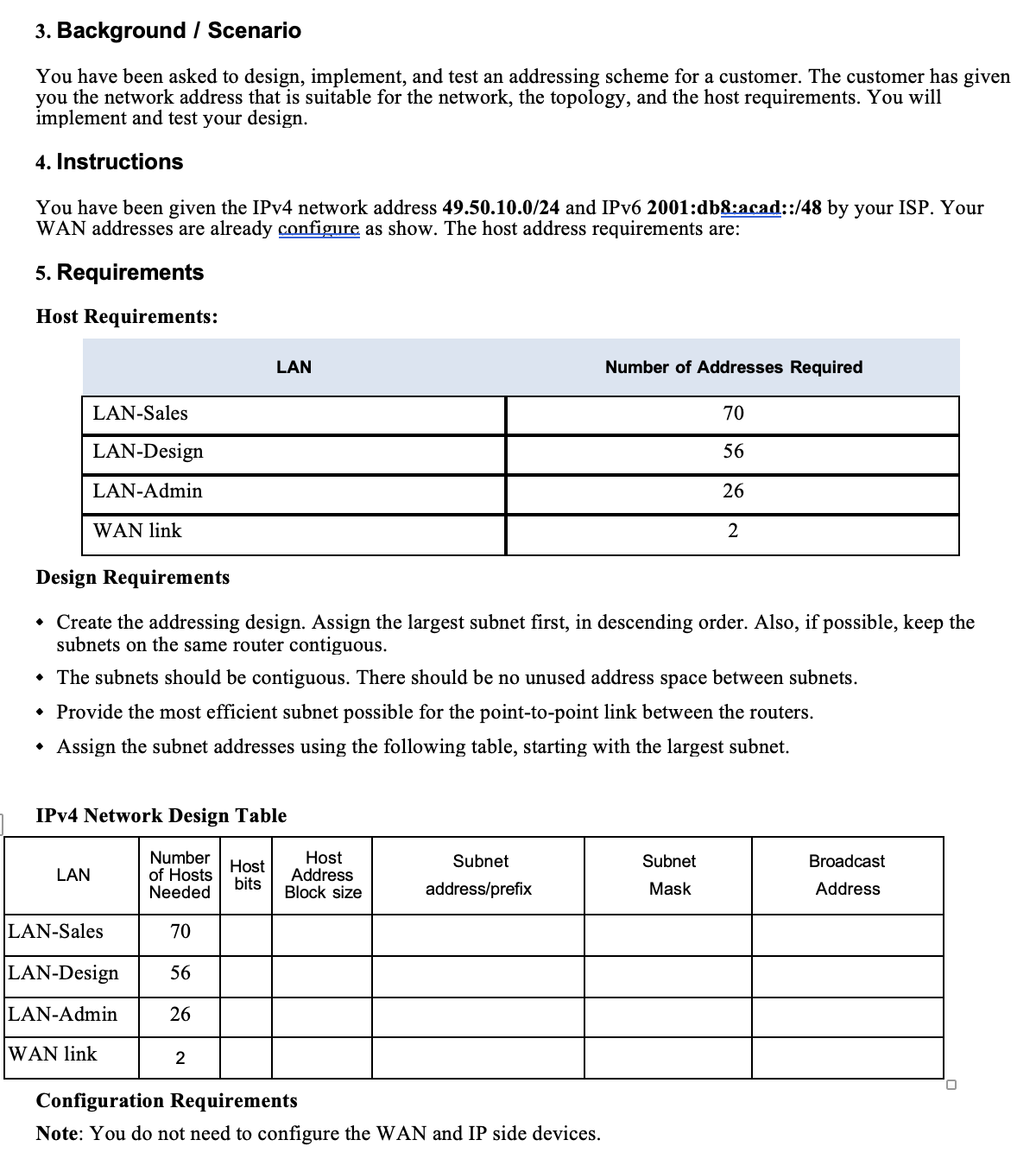 Solved Part 1: Design a VLSM Addressing Scheme 1. | Chegg.com