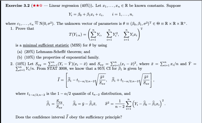 Minimal sufficient statistics of Linear Regression | Chegg.com