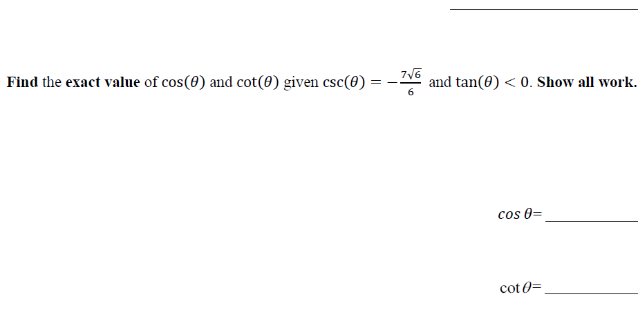 Solved Find the exact value of cos(O) and cot(0) given | Chegg.com