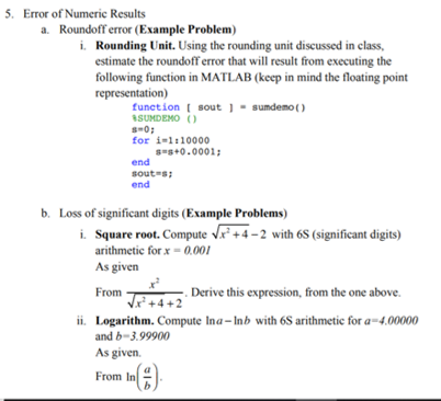 Solved 5. Error of Numeric Results a. Roundoff error | Chegg.com