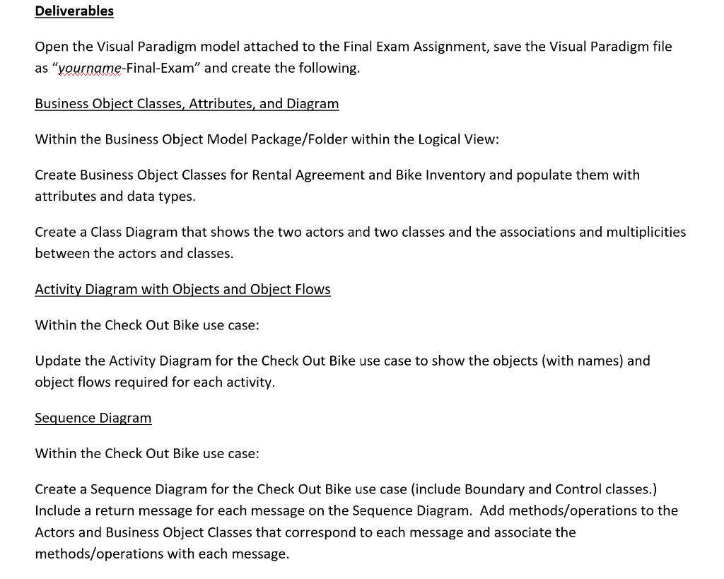 Solved Deliverables Open the Visual Paradigm model attached | Chegg.com