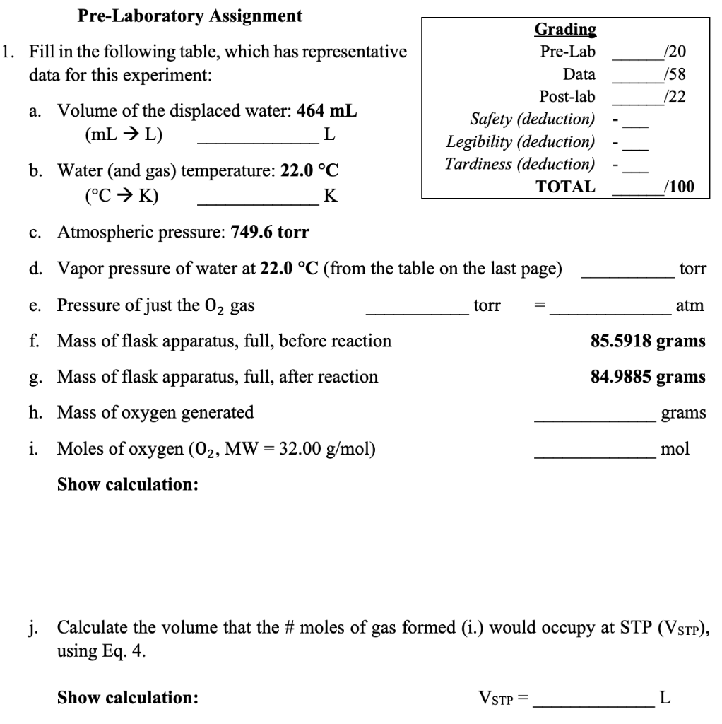 Solved Pre-Laboratory Assignment 1. Fill in the following | Chegg.com