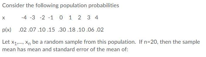 Solved Consider the following population probabilities X -4 | Chegg.com