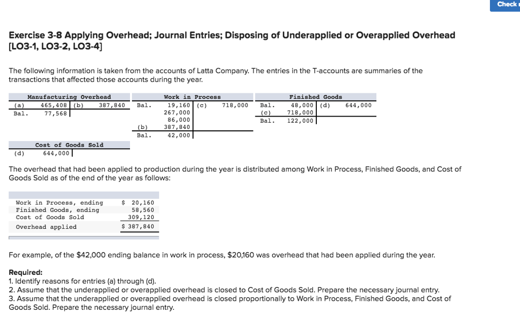 Solved Check Exercise 3-8 Applying Overhead; Journal | Chegg.com