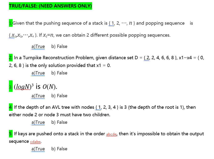 Solved TRUE/FALSE: (NEED ANSWERS ONLY) S 1. Given that the | Chegg.com
