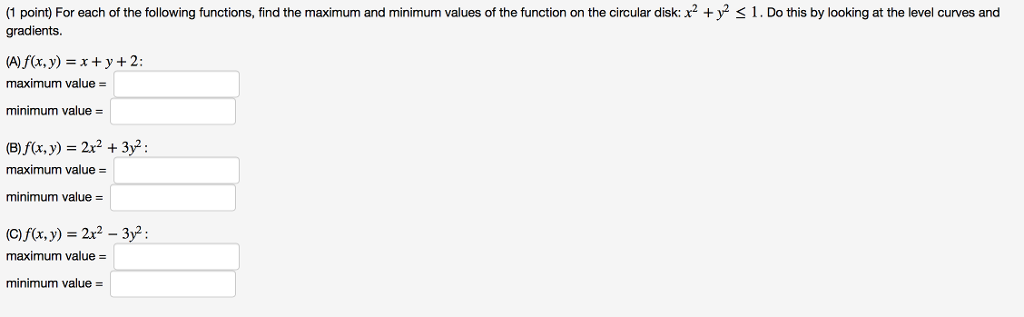 Solved (1 point) For each of the following functions, find | Chegg.com