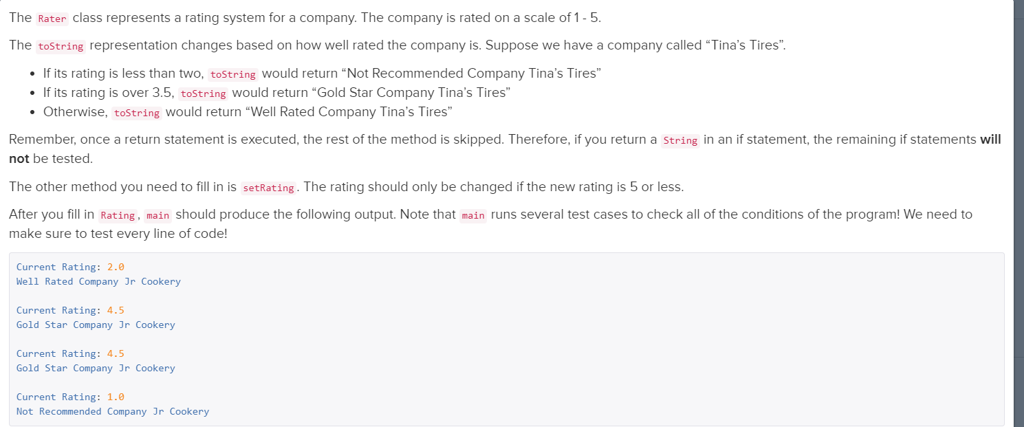 Solved The Rater class represents a rating system for a | Chegg.com