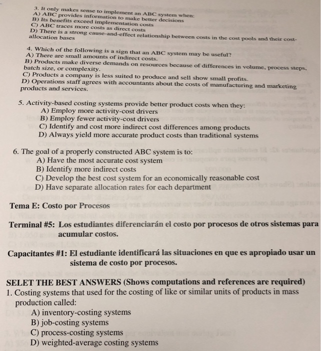 Solved 3. It only makes sense to implement an ABC system | Chegg.com