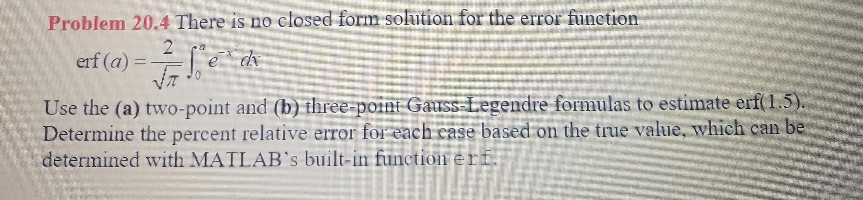 20.4 Matlab The three-point Gauss-Legendre formula | Chegg.com