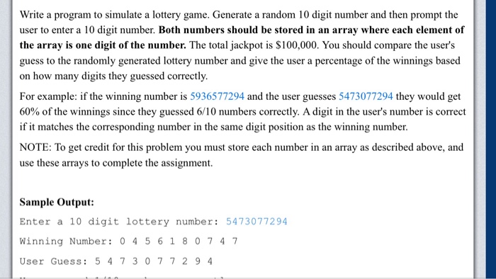Solved Write A Program To Simulate A Lottery Game Generate 1371