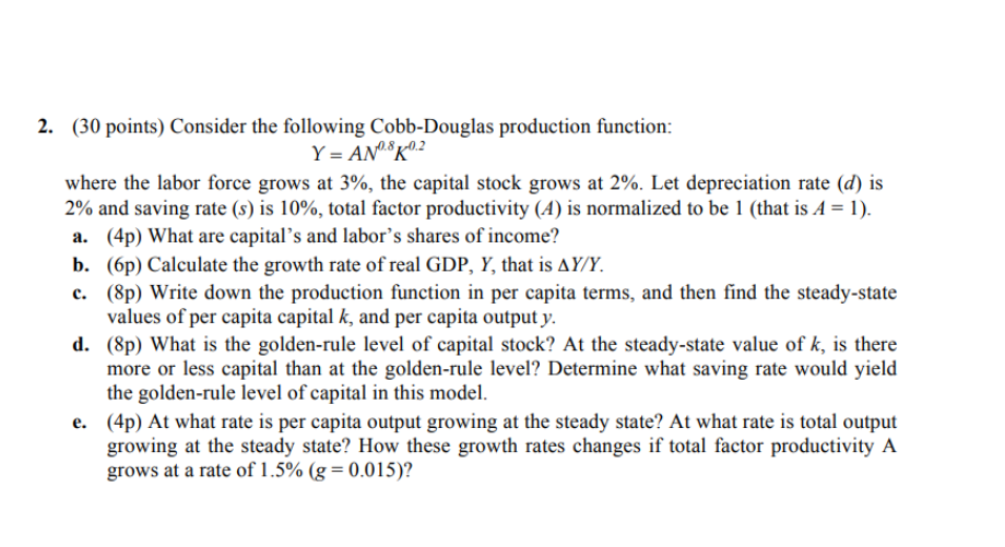 Solved 2. (30 points) Consider the following Cobb-Douglas | Chegg.com