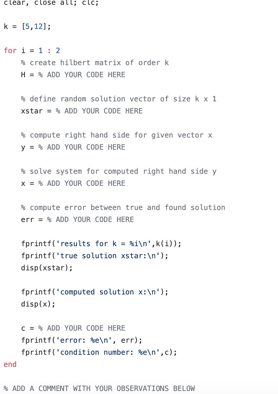 Solved Matlab Exercises The condition number of a matrix A, | Chegg.com