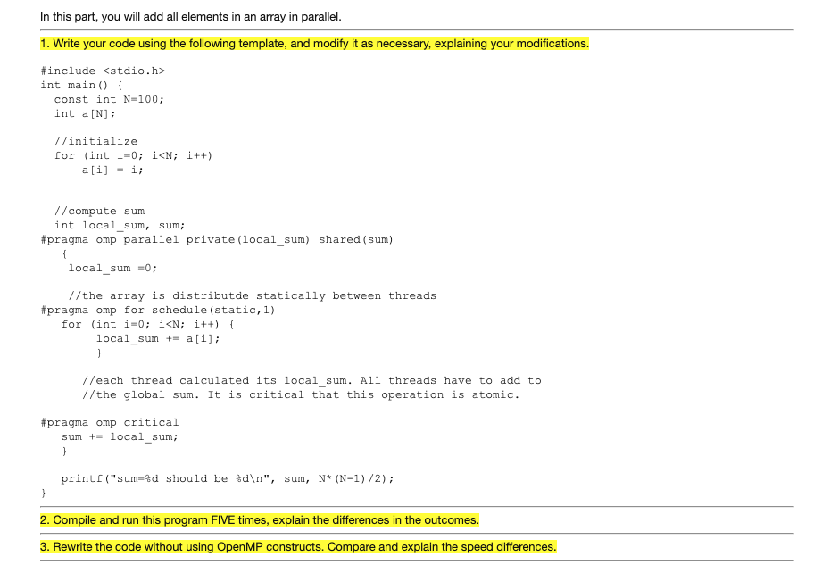 Solved In this part, you will add all elements in an array | Chegg.com