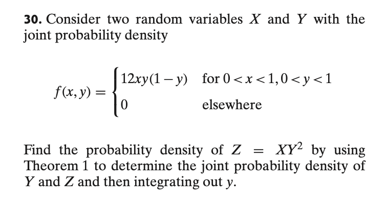 Solved 30. Consider two random variables X and Y with the | Chegg.com