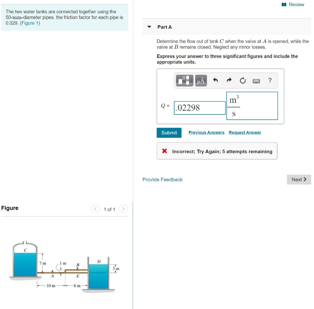 Solved Review The two water tanks are connected together | Chegg.com