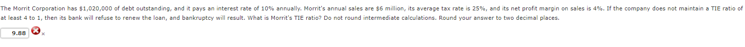 Solved The Morrit Corporation has $1,020,000 of debt | Chegg.com