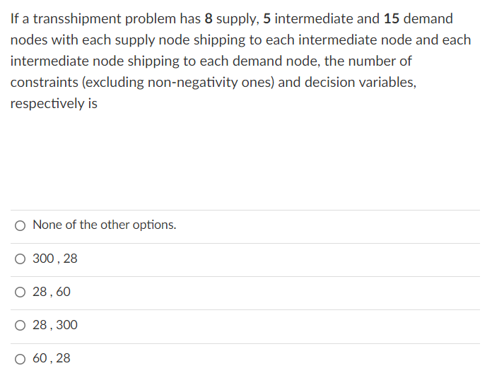Solved If a transshipment problem has 8 supply, 5 | Chegg.com