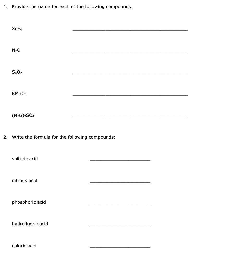 Solved Provide the name for each of the following compounds: | Chegg.com