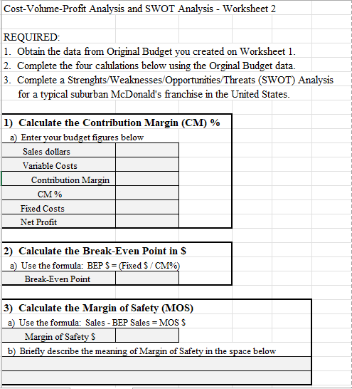 Solved Cost-Volume-Profit Analysis and SWOT Analysis - | Chegg.com
