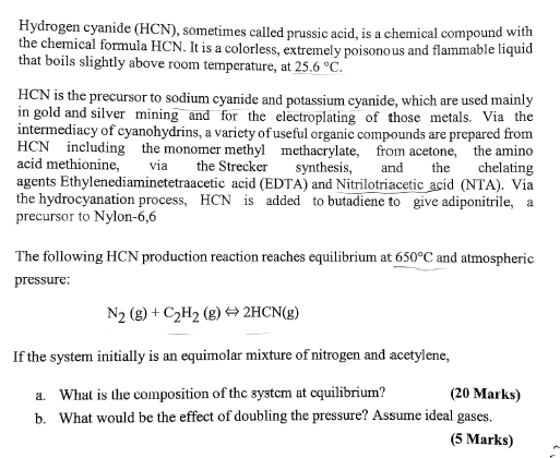 Solved Hydrogen cyanide (HCN), sometimes called prussic | Chegg.com