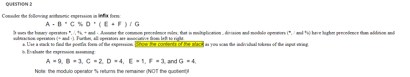 Solved Consider the following arithmetic expression in infix | Chegg.com