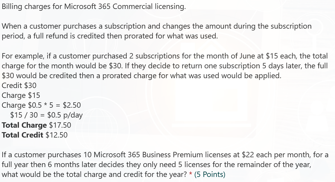 Solved period, a full refund is credited then prorated for | Chegg.com