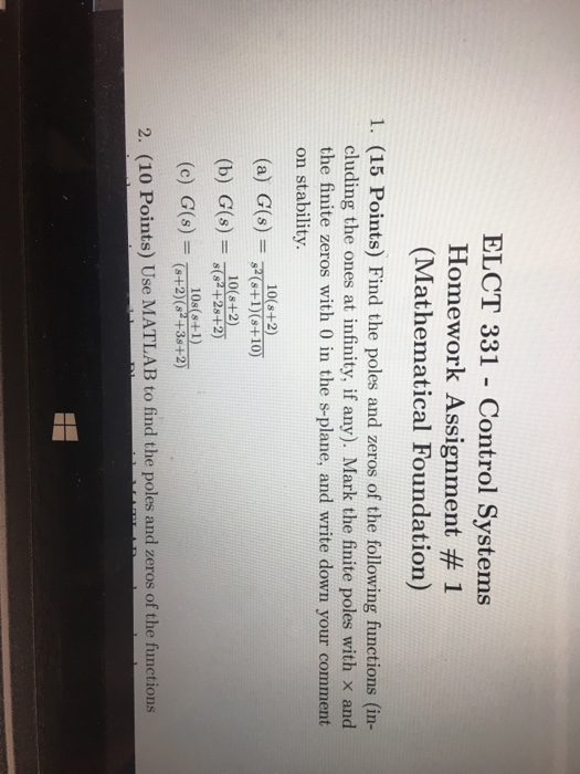 Solved ELCT 331 - Control Systems Homework Assignment # 1 | Chegg.com