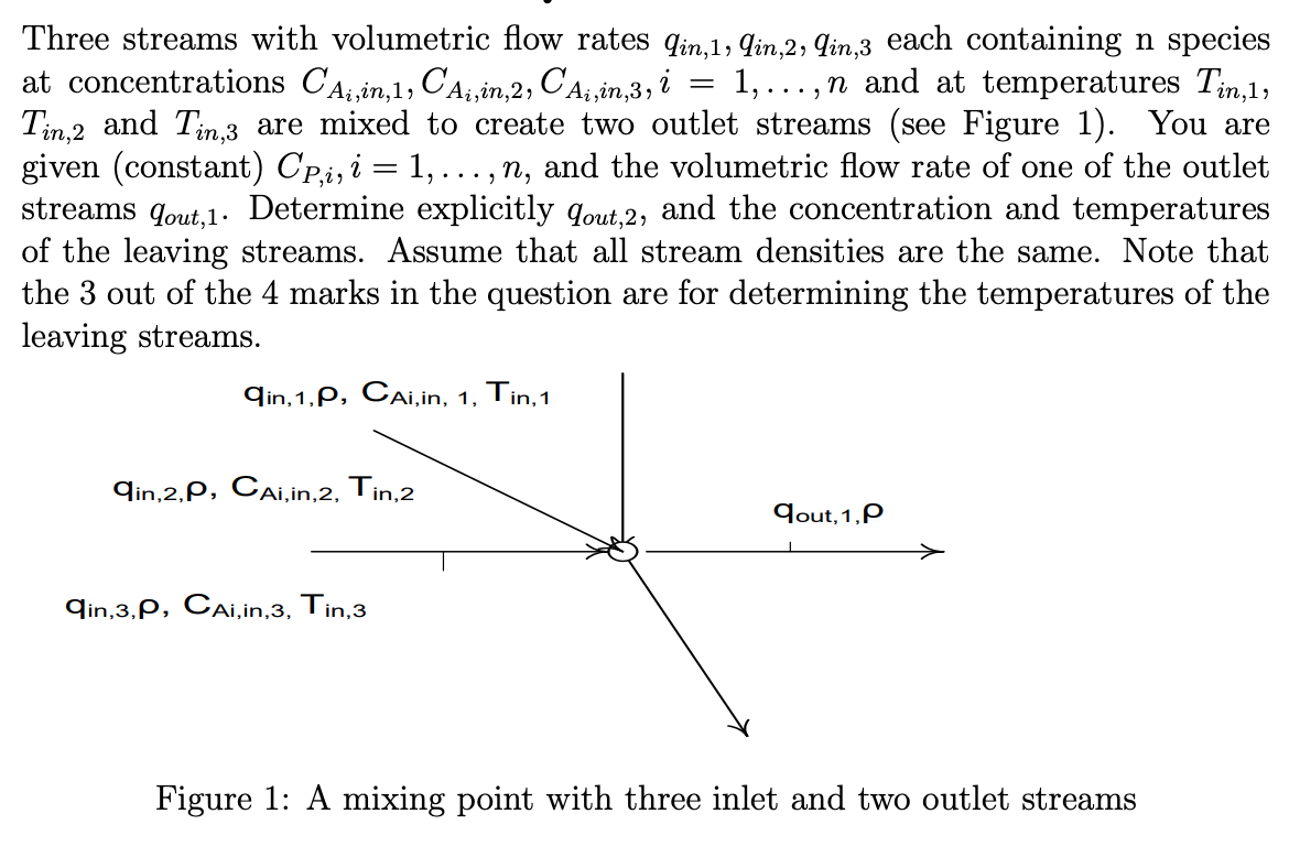 Solved Three streams with volumetric flow rates qin,1, | Chegg.com