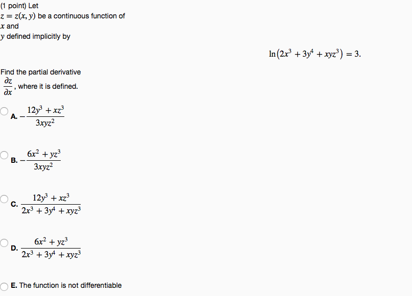 Solved (1 point) Let z - z(r, y) be a continuous function of | Chegg.com