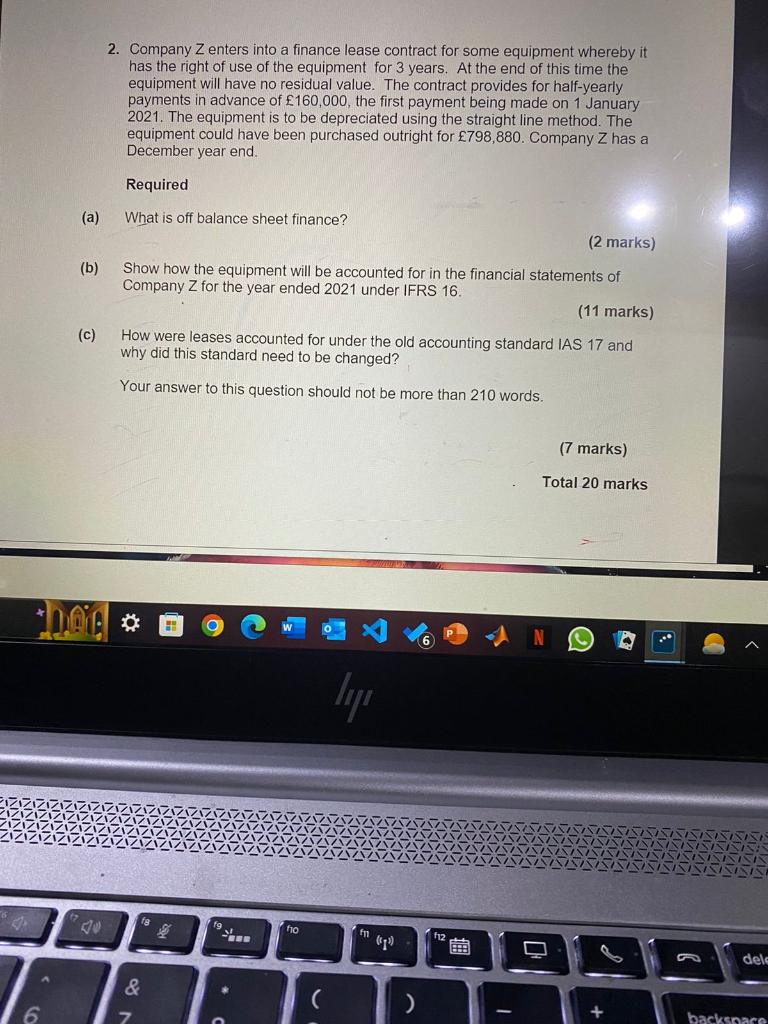 Solved J A 6 2. Company Z enters into a finance lease | Chegg.com