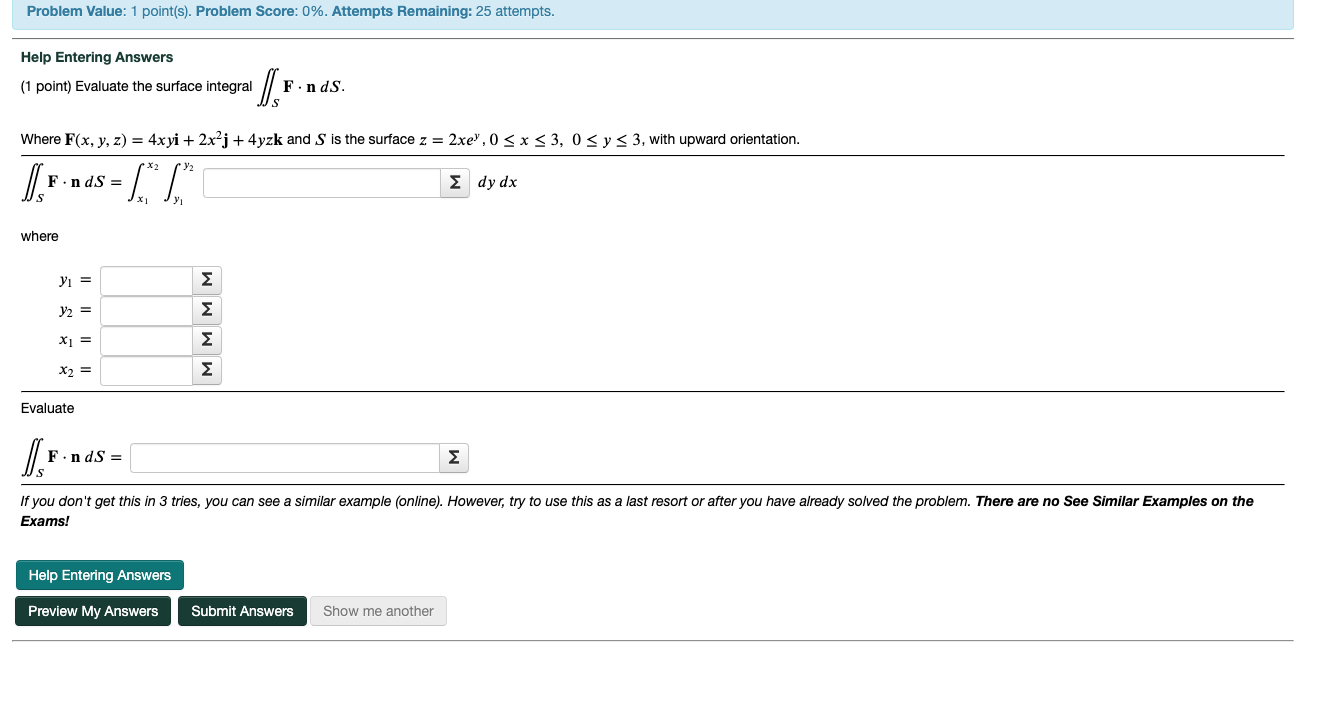 Solved Help Entering Answers (1 point) Evaluate the surface | Chegg.com