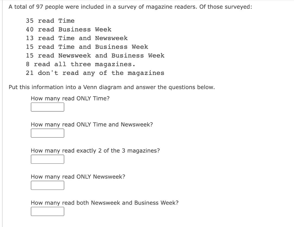 Solved A total of 97 people were included in a survey of | Chegg.com
