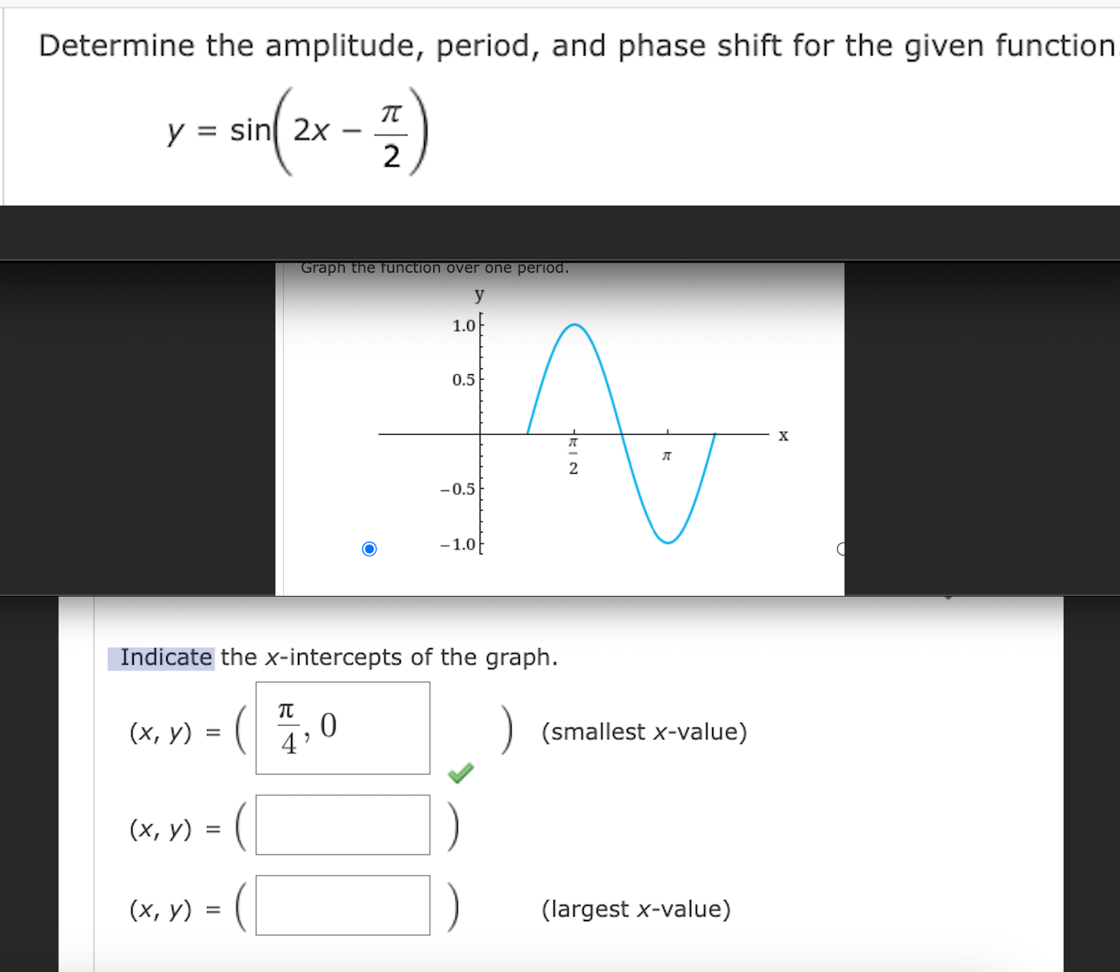 Solved Determine the amplitude, period, and phase shift for | Chegg.com