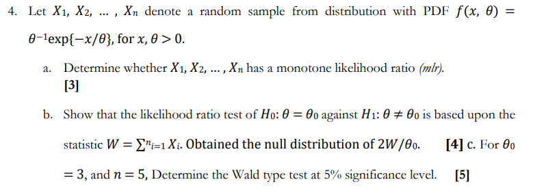 4. Let X1,X2,…,Xn denote a random sample from | Chegg.com
