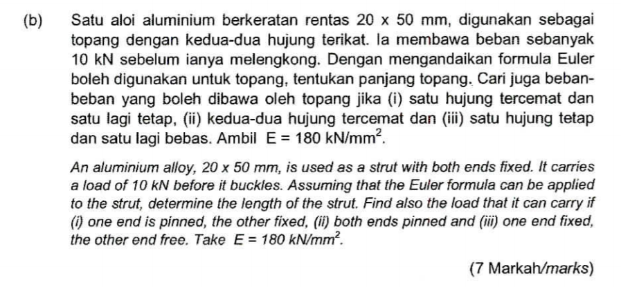 Solved 1. (a) Satu rasuk kayu diperkukuhkan dengan dua plat | Chegg.com