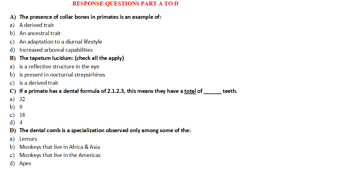 Solved RESPONSE QUESTIONS PART A TOD A) The presence of | Chegg.com