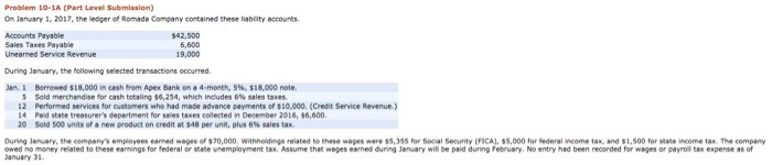 Solved Problem 10-1A (Part Level Submission On January 1, | Chegg.com