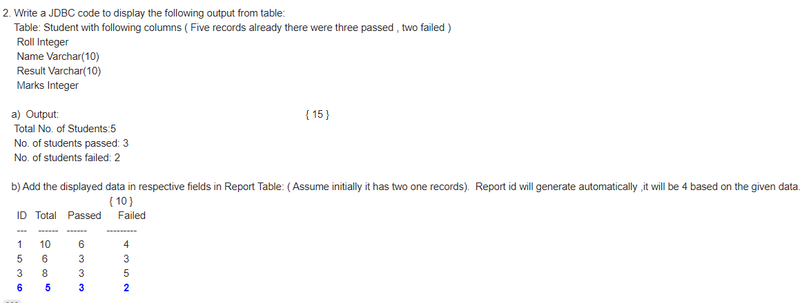 Solved 2. Write a JDBC code to display the following output | Chegg.com